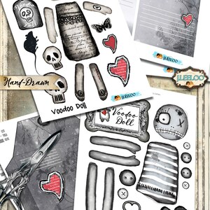 VOODOO PAPER DOLLS Altered Art Hand-drawn Gothic Scary Digital Collage ...