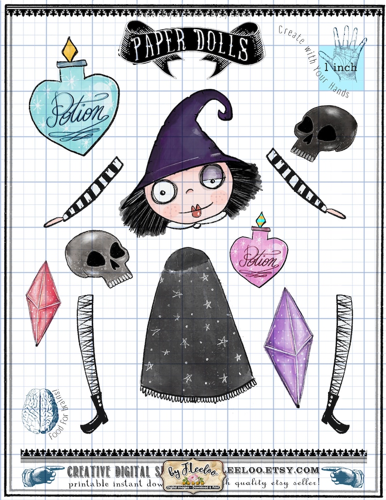 HALLOWEEN WITCH Paper Dolls Hand Drawn Scary Digital Altered Art ...