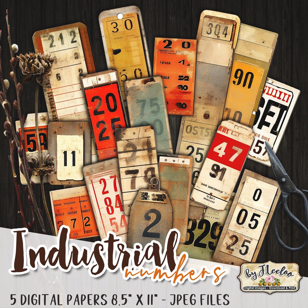 INDUSTRIAL NUMBERS Labels Printable Steampunk Supplies | Tags Vintage ...