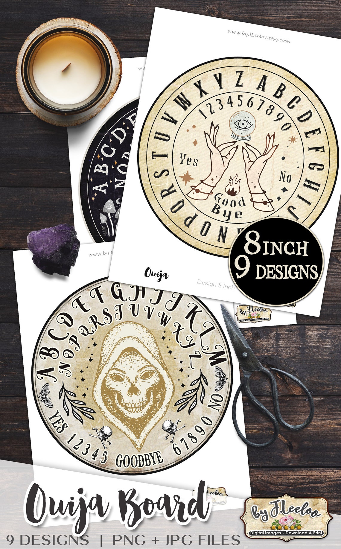 OUIJA BOARD 8 Inch Circle Printable Halloween Party Mystic Esoteric ...