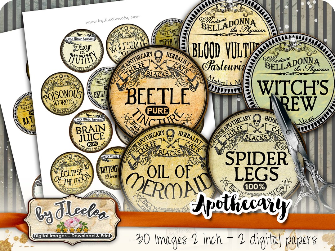 APOTHECARY 2 Inch Circle Goth Hang Tag Label Arsenic Magnet Stickers ...
