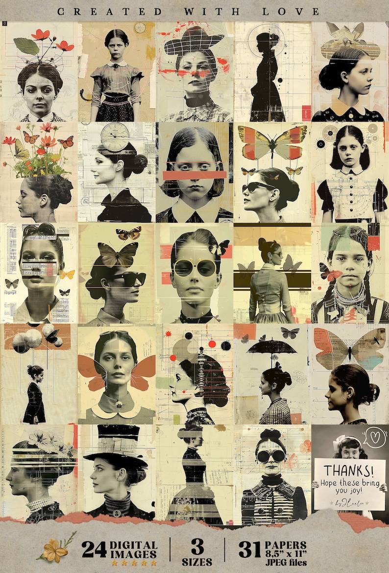 UNUSUAL WOMEN Collection 3 Sizes | 24 Photo Portrait Collage Faces ...