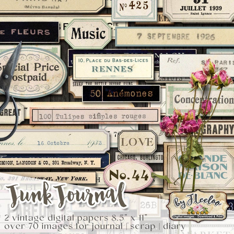 JOURNAL JUNK Labels Kit Printable Vintage Ephemera Diary - Etsy