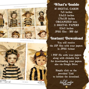 BEE-INSPIRED CARDS 3 Sizes | Printable Vintage Bee Card Junk Journal ...