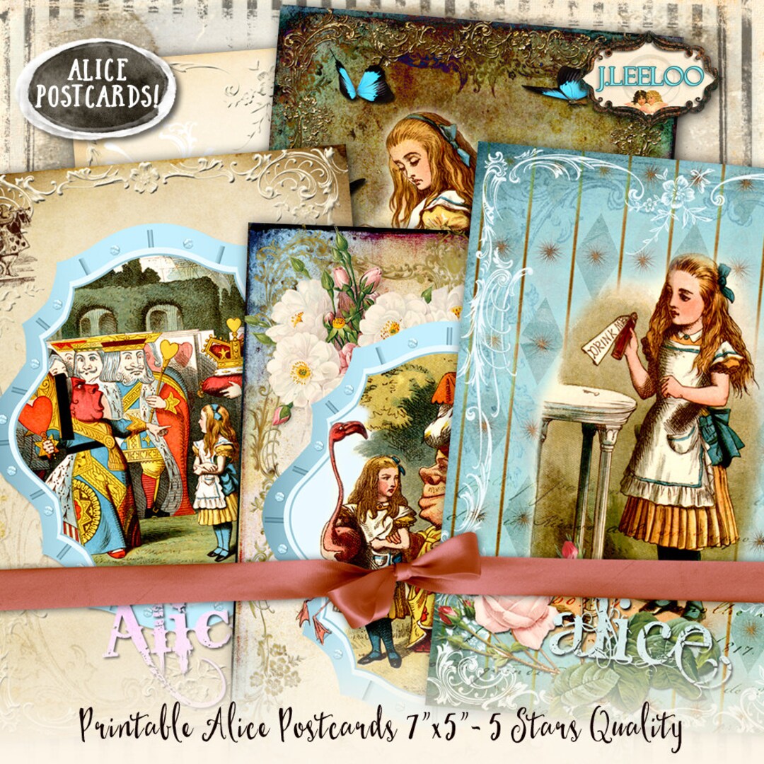 ALICE POSTCARD Printable 7x5 Inch Postcard Digital Collage Sheet ...