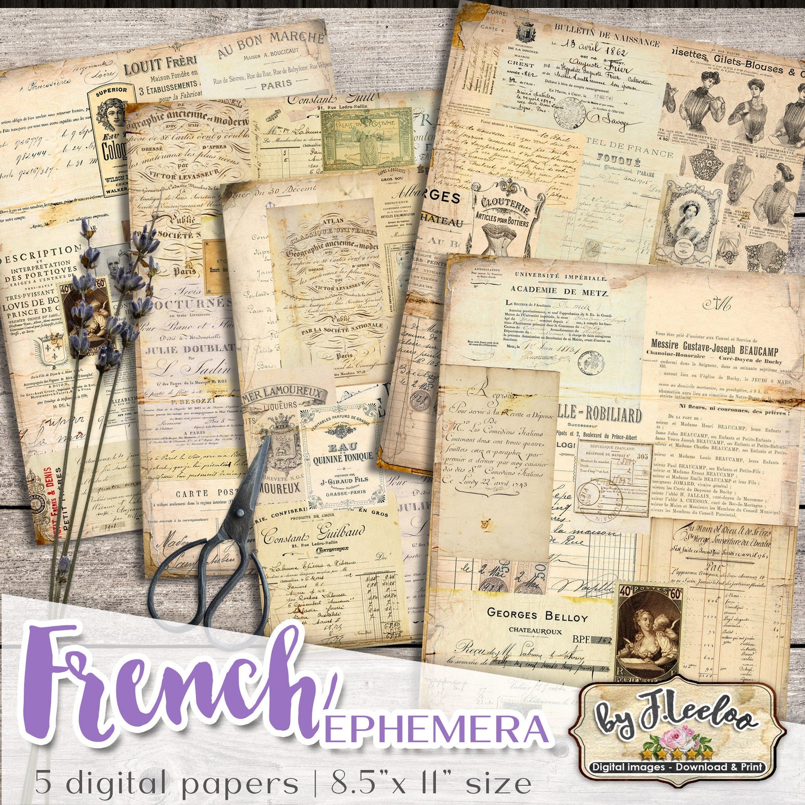 FRENCH EPHEMERA Digital Vintage Grunge Ephemera Printable Antique Junk ...