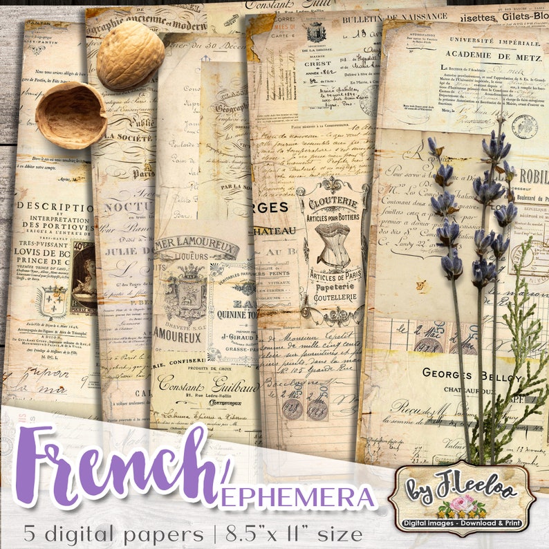 FRENCH EPHEMERA Digital Vintage Grunge Ephemera Printable - Etsy