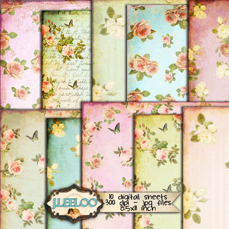ROSES 10 large victorian papers for scrapbook Digital collage | Etsy