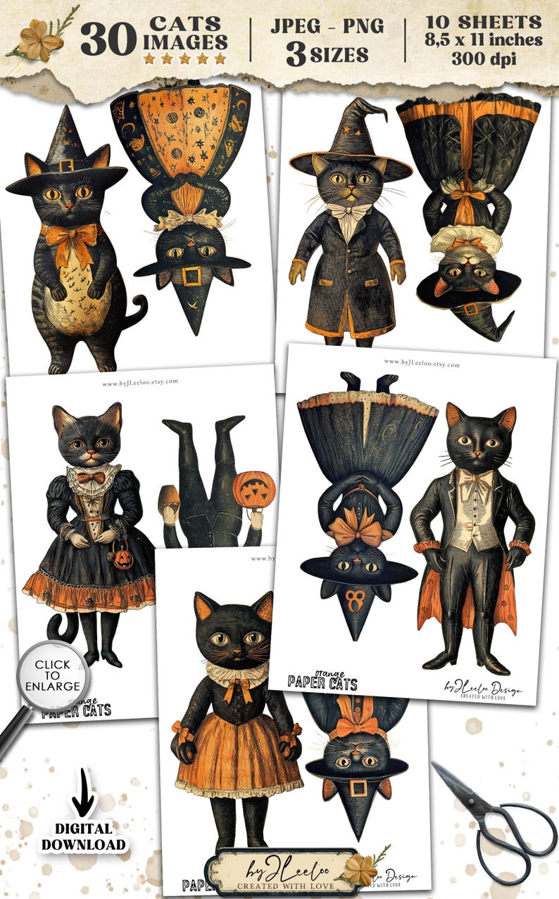 Orange PAPER DOLLS | Halloween Cat Paper Doll Printable, Vintage ...