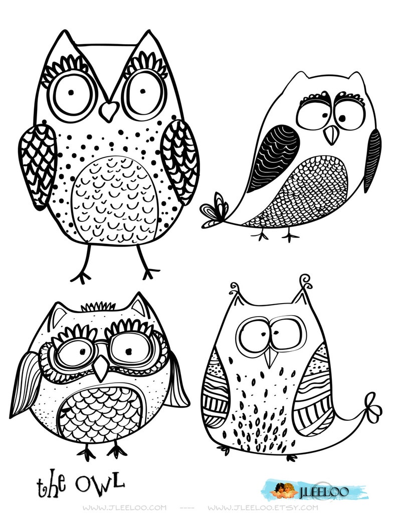 OWLS Digital Printable Clip Art Silhouette Outline Hand-drawn ...