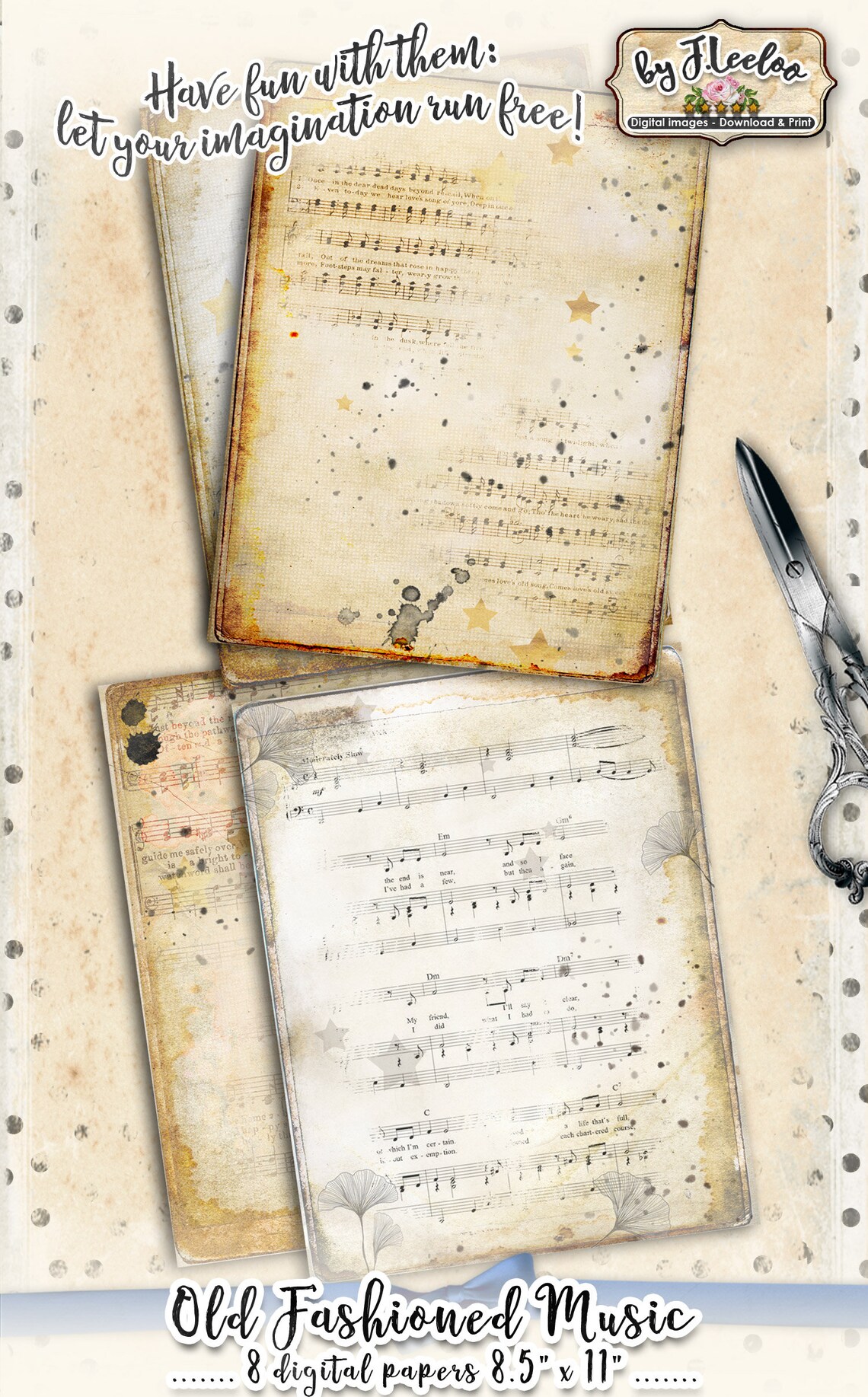 OLD FASHIONED MUSIC 8 Distressed Victorian Papers Digital Collage ...