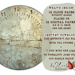 GRUNGE CLOCK 8 Inch Circle Printable Textured Damaged Clock Face Making ...