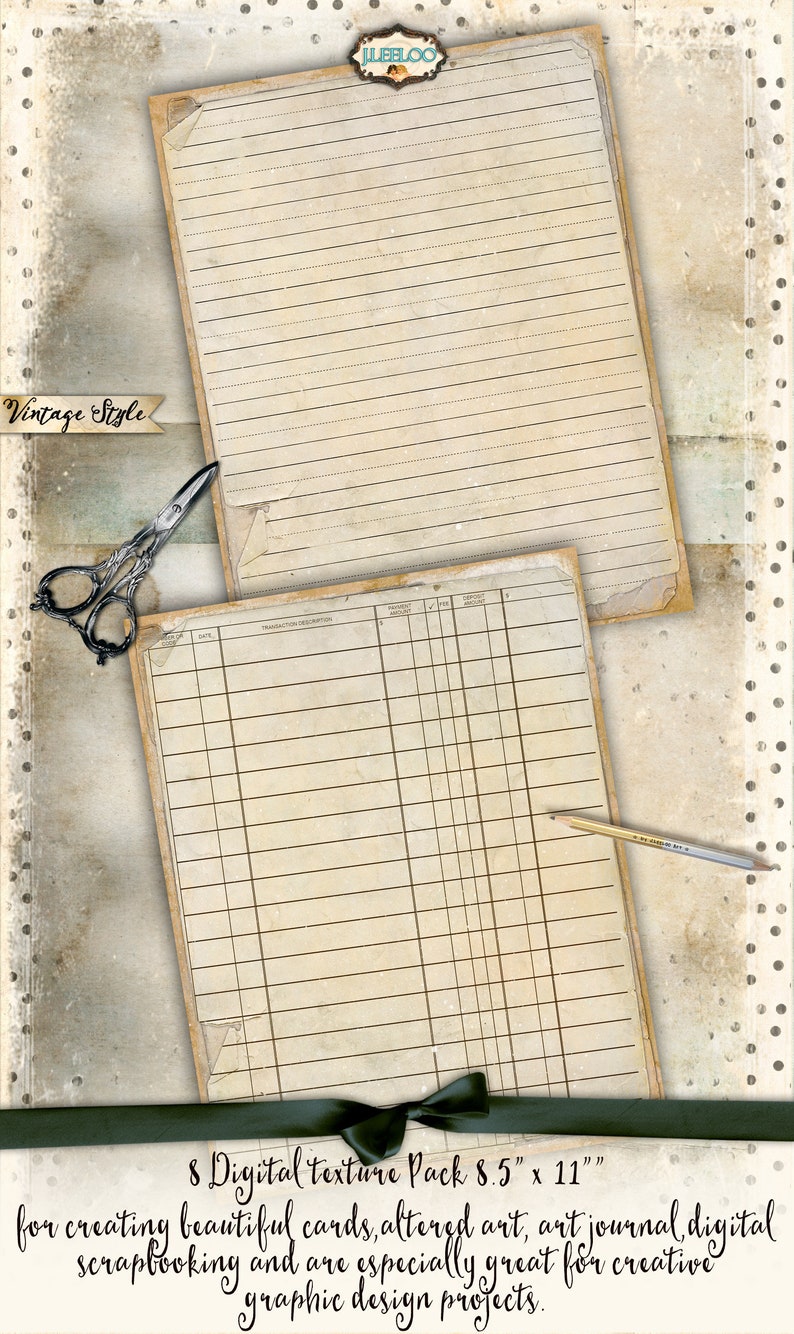 VINTAGE LEDGER 8 Digital Papers Writing Ephemera Journal | Etsy