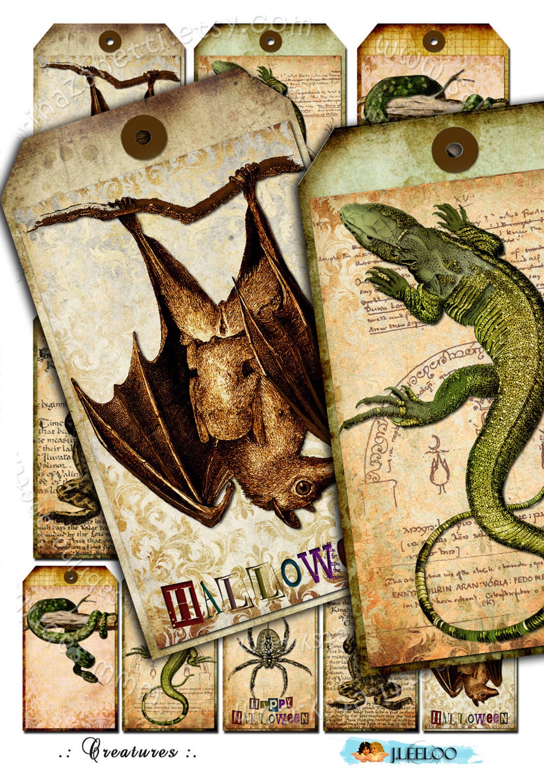 CREATURES Label Tags Jewelry Holder Halloween Bat Frog Reptiles for ...