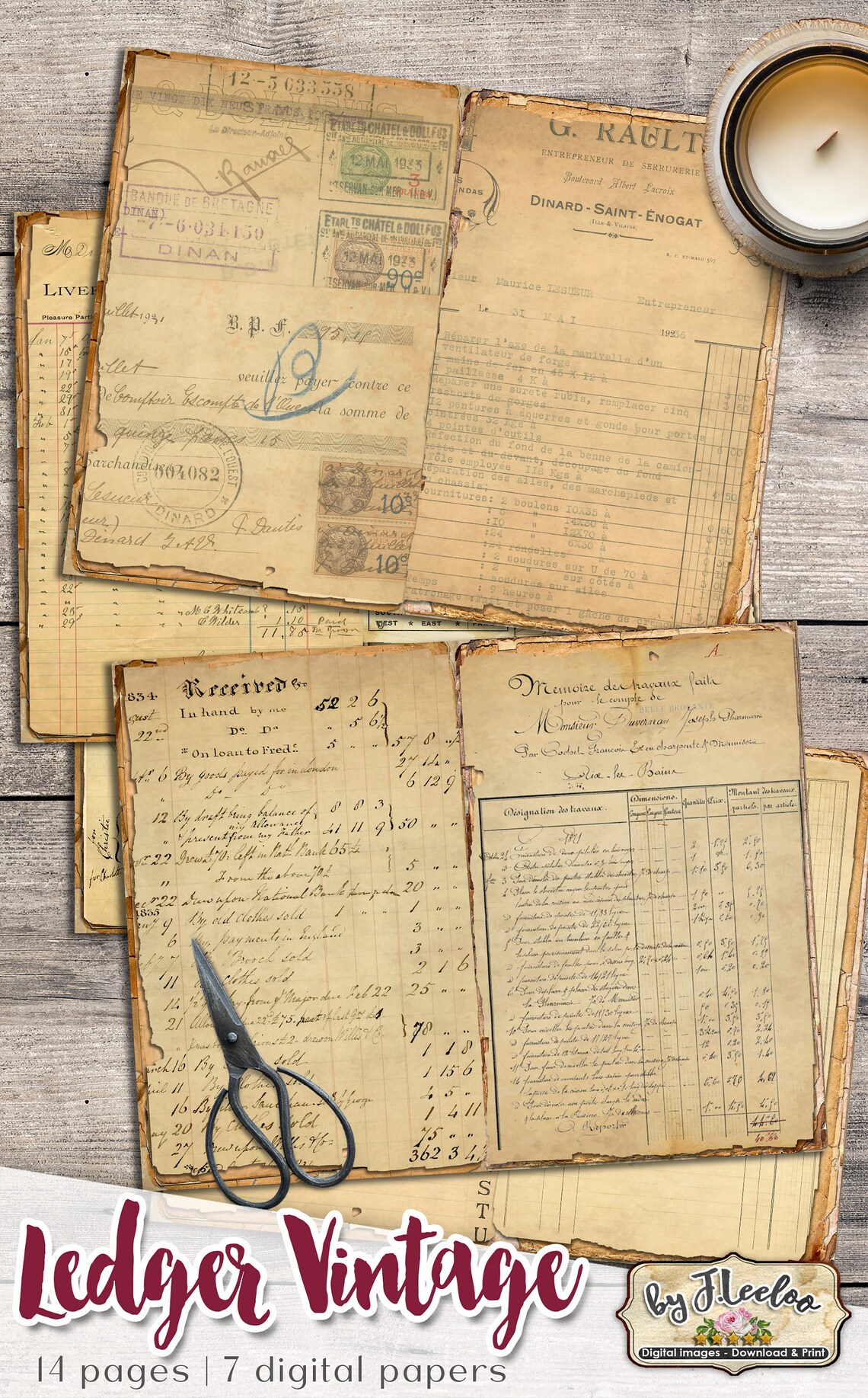 LEDGER VINTAGE Journal Art Half Pages | Stationery Crafting Ephemera ...