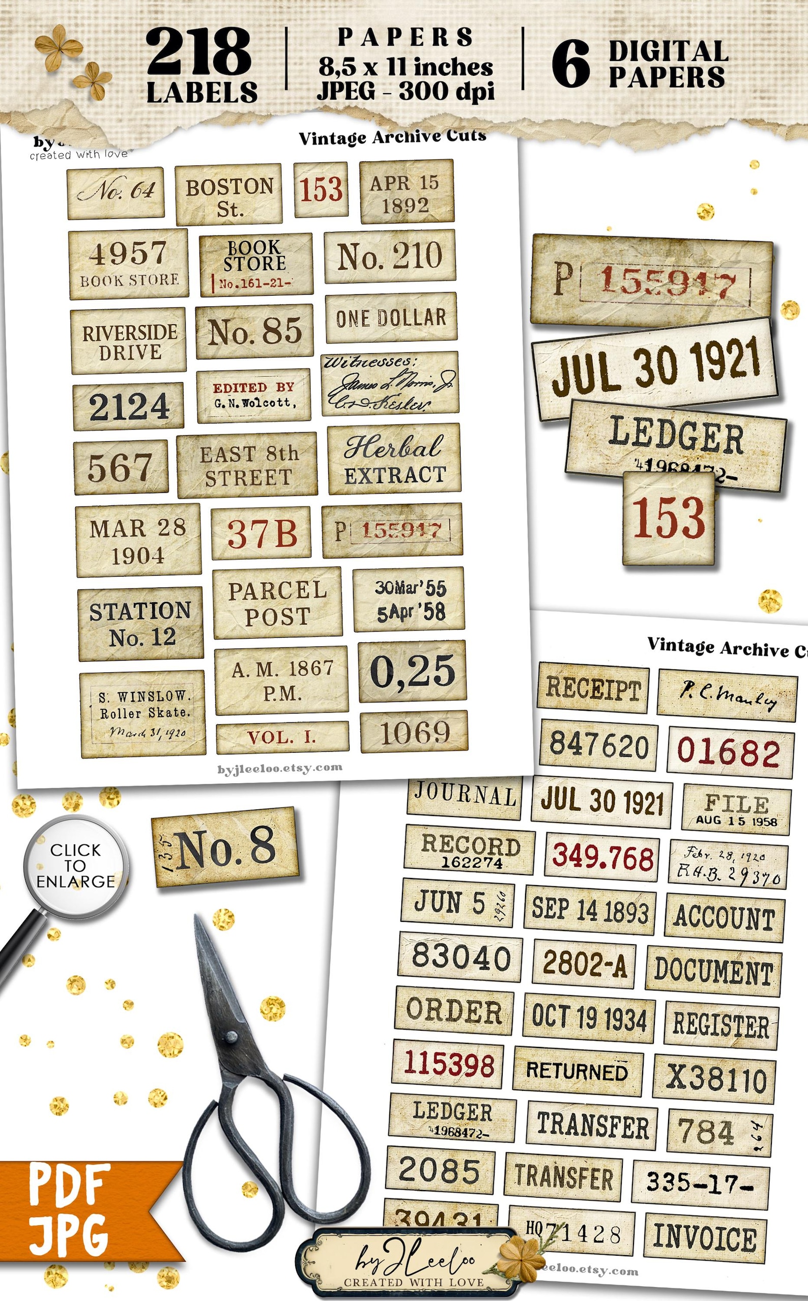 VINTAGE ARCHIVE CUTS Text Label Printable Word | Old Ledger Vintage ...