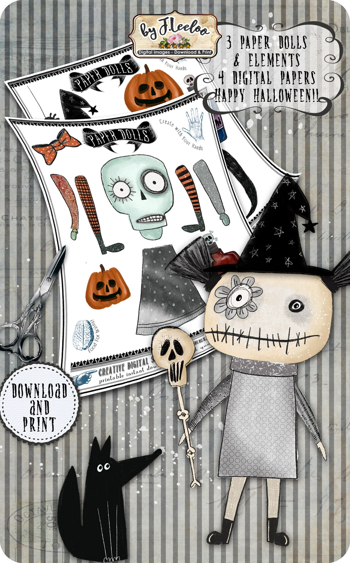 PAPER DOLL HALLOWEEN Hand Drawn Scary Digital Altered Art - Etsy