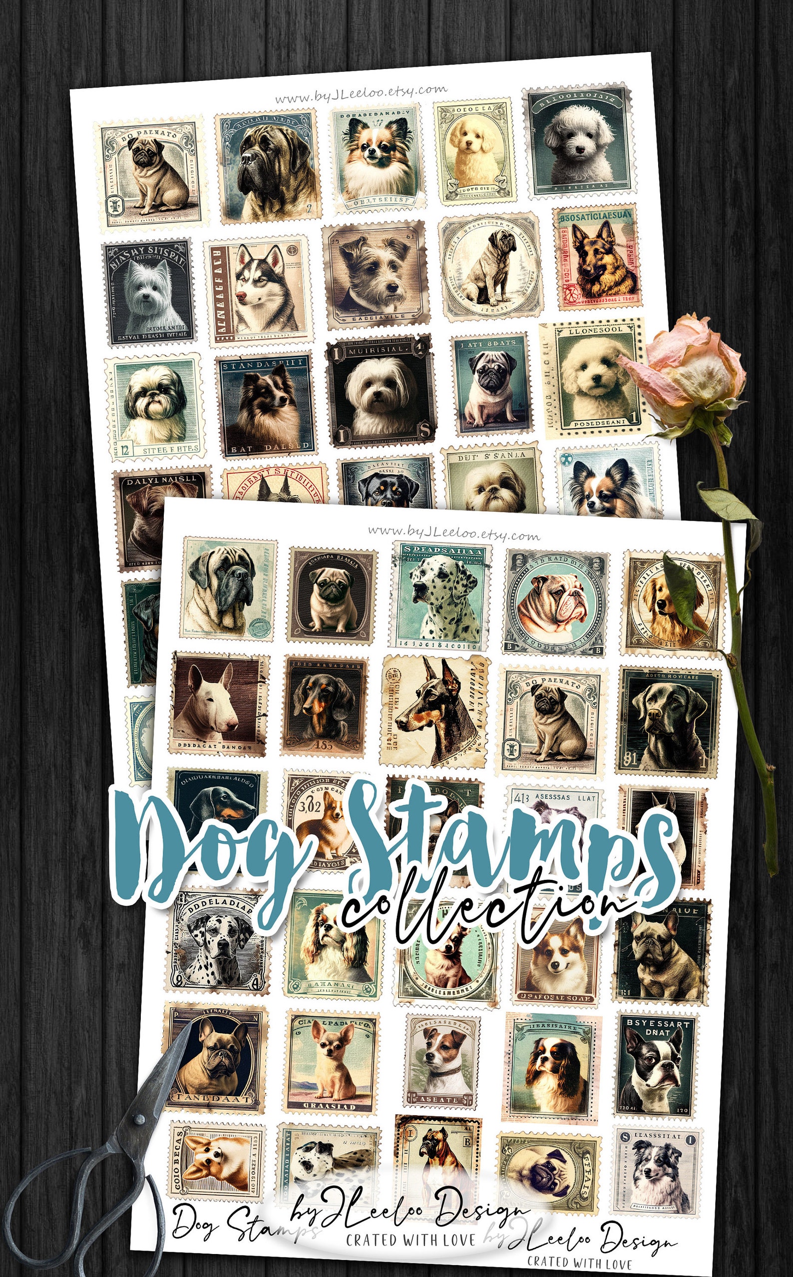 Fake DOG STAMPS Postage Png Printable | Junk Journal Cute Puppies ...