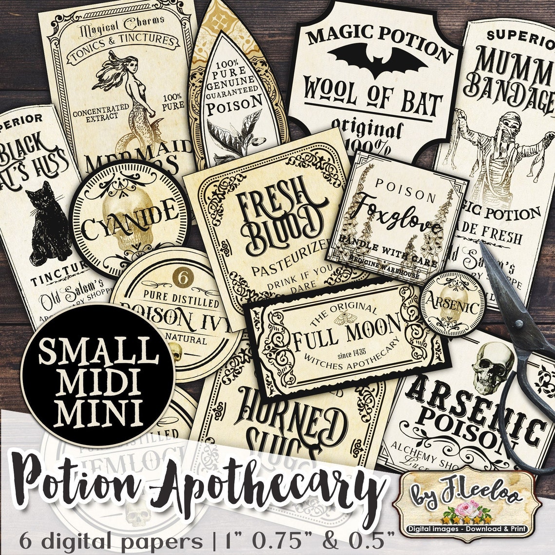 APOTHECARY MINI POTION Set .5" .75" 1" Printable Halloween Bottle Jar ...