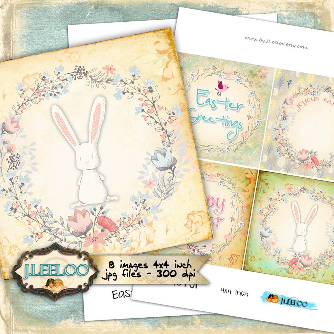 Digital Collage EASTER 4x4 Inch Square Greeting Cards Coaster Magnet ...