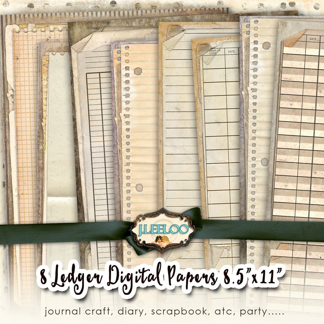 VINTAGE LEDGER 8 Digital Papers Writing Ephemera Journal Organizing ...