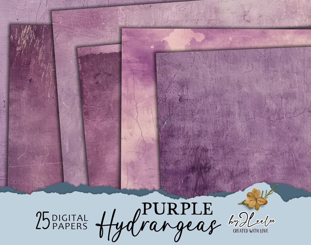 PURPLE HYDRANGEAS Vintage Papers Backdrops | Digital Grunge Paper ...