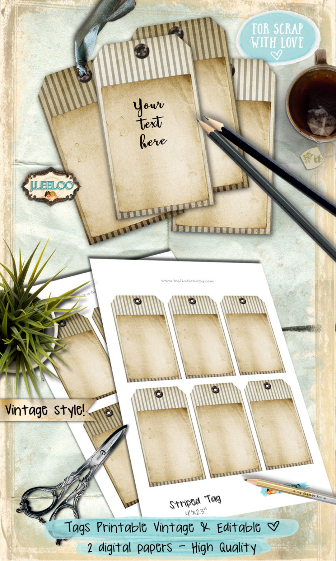 Blank STRIPED TAGS Digital Collage Sheet Editable Writable Label ...