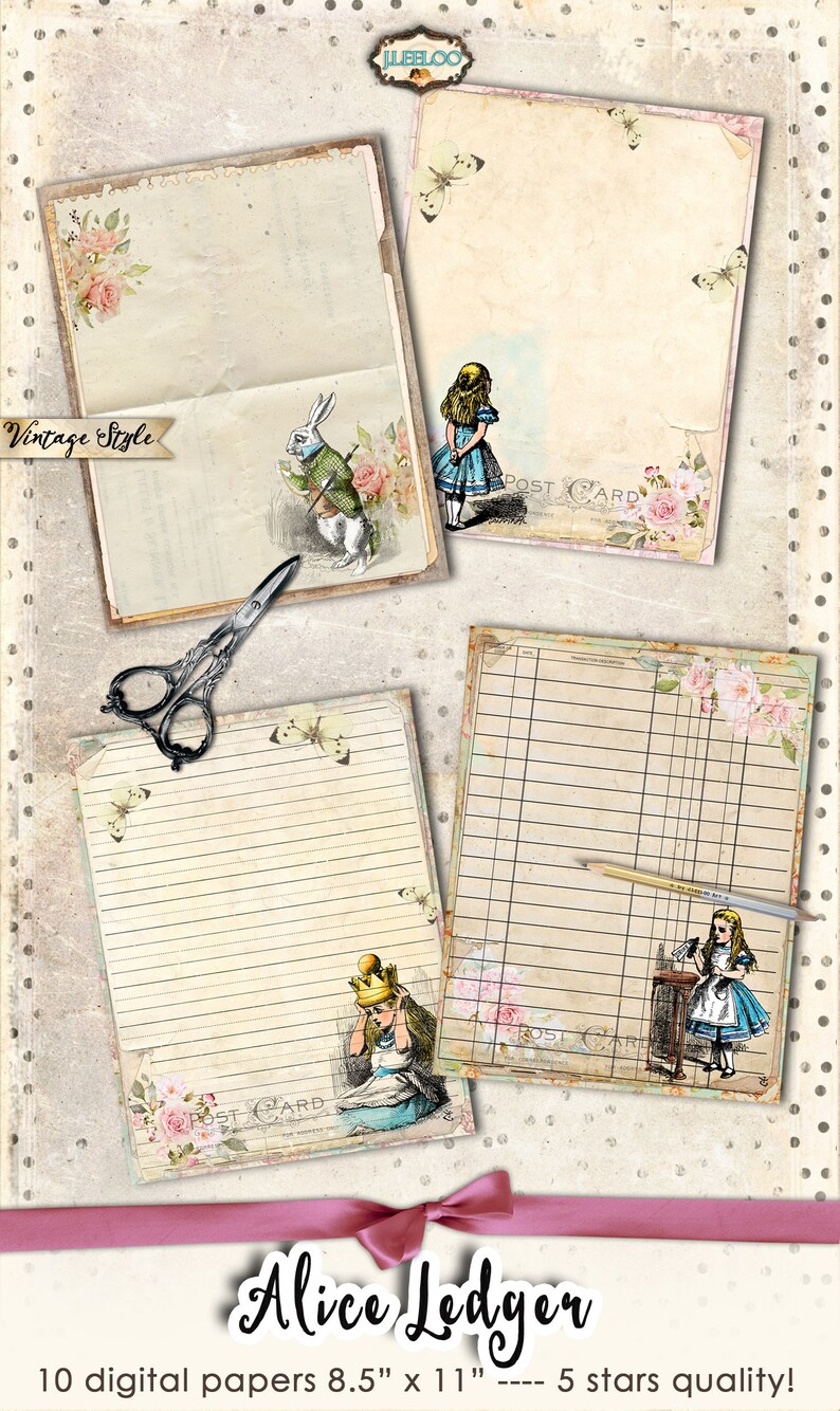 ALICE LEDGER in Wonderland Large Papers 8.5x11 Inch Printable Diary Mad ...