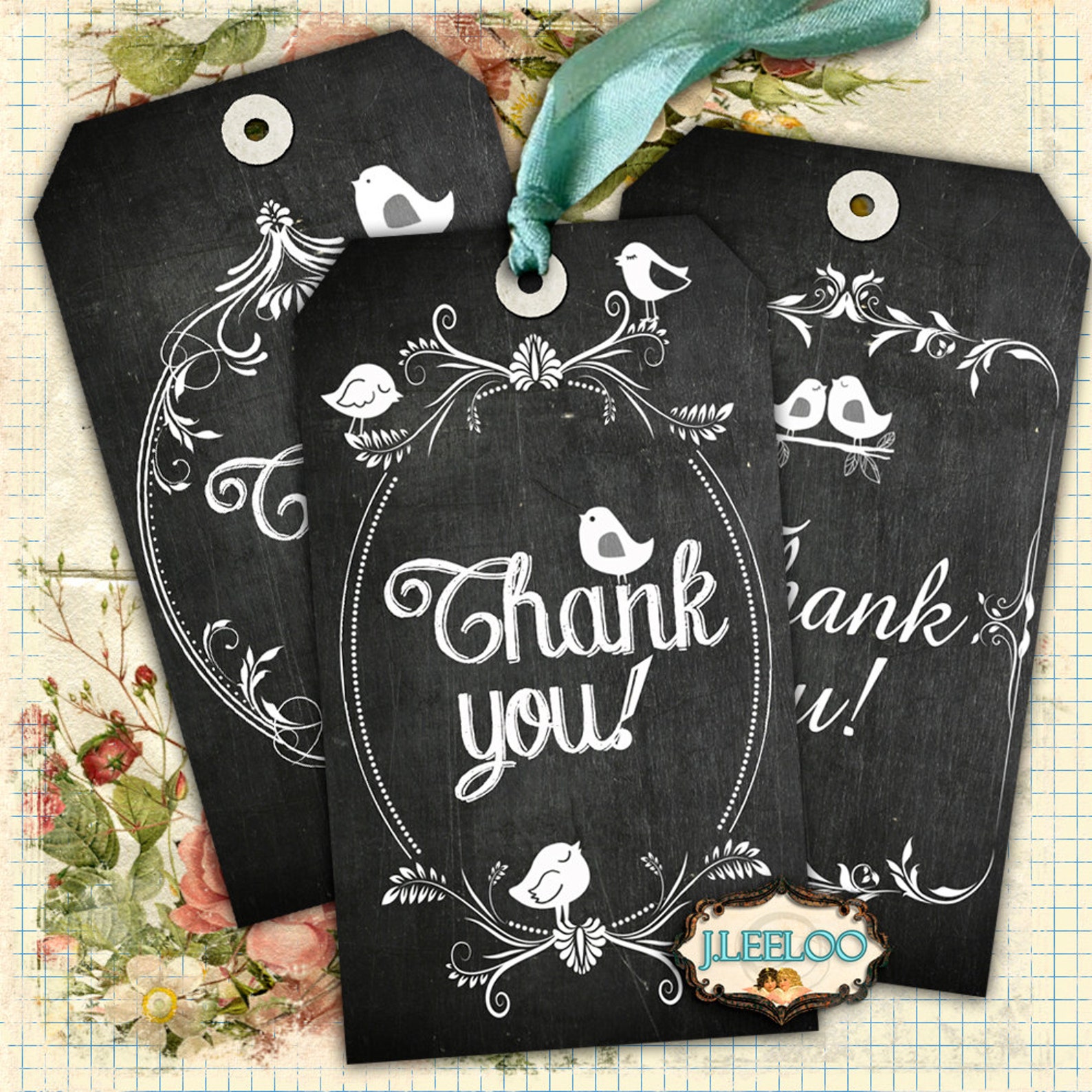 THANK YOU Label Tags Cards Print Label Store Blackboard - Etsy