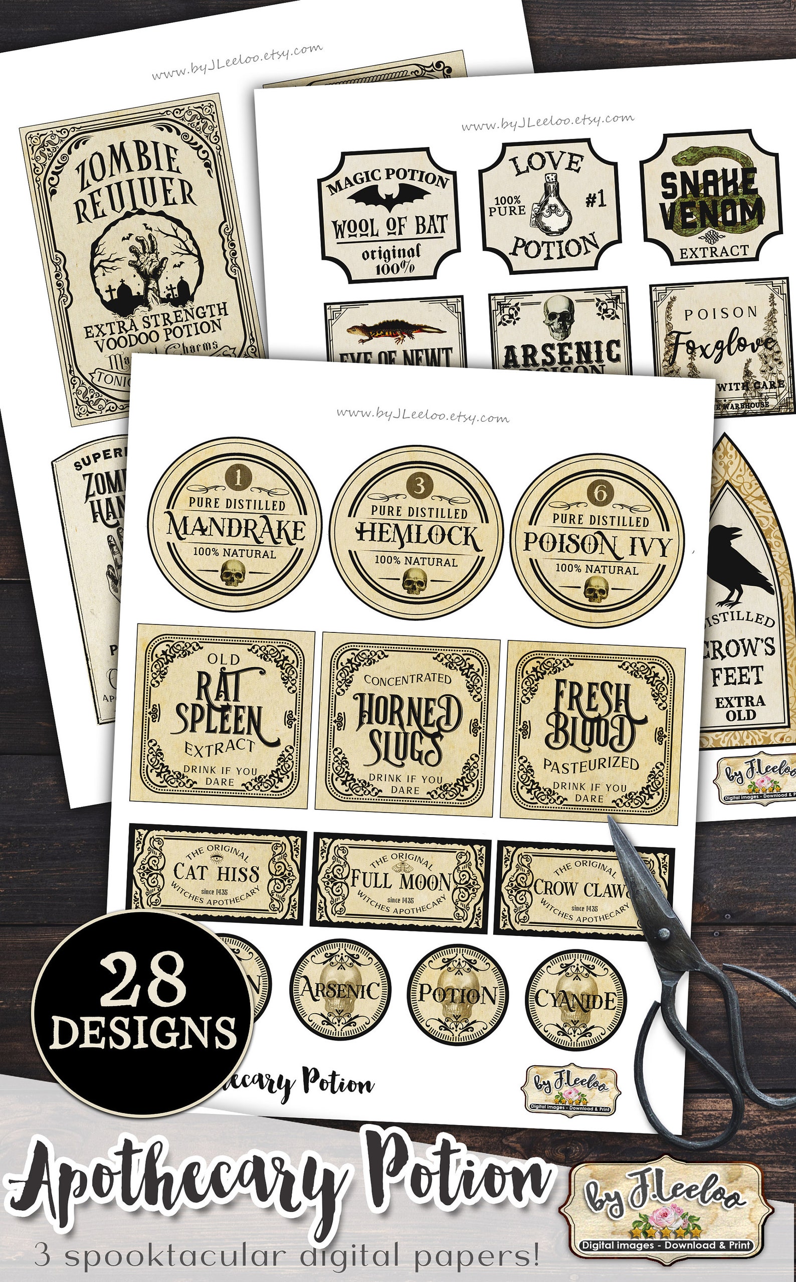 APOTHECARY POTION Printable Tags Label Bottle Jar Labels Halloween ...