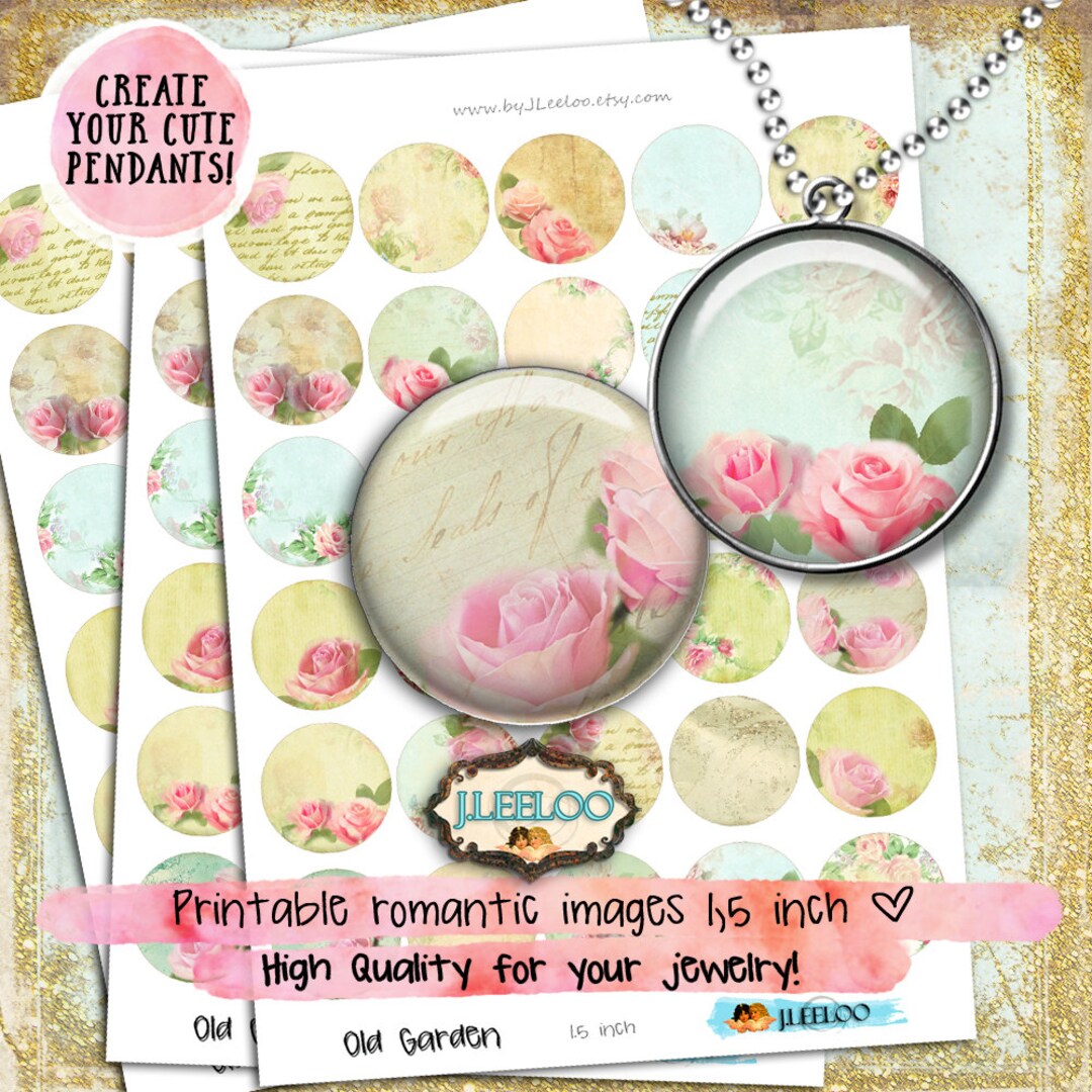 JOY 1.5 Inch Circle Editable Writable Romantic Roses Digital Collage ...