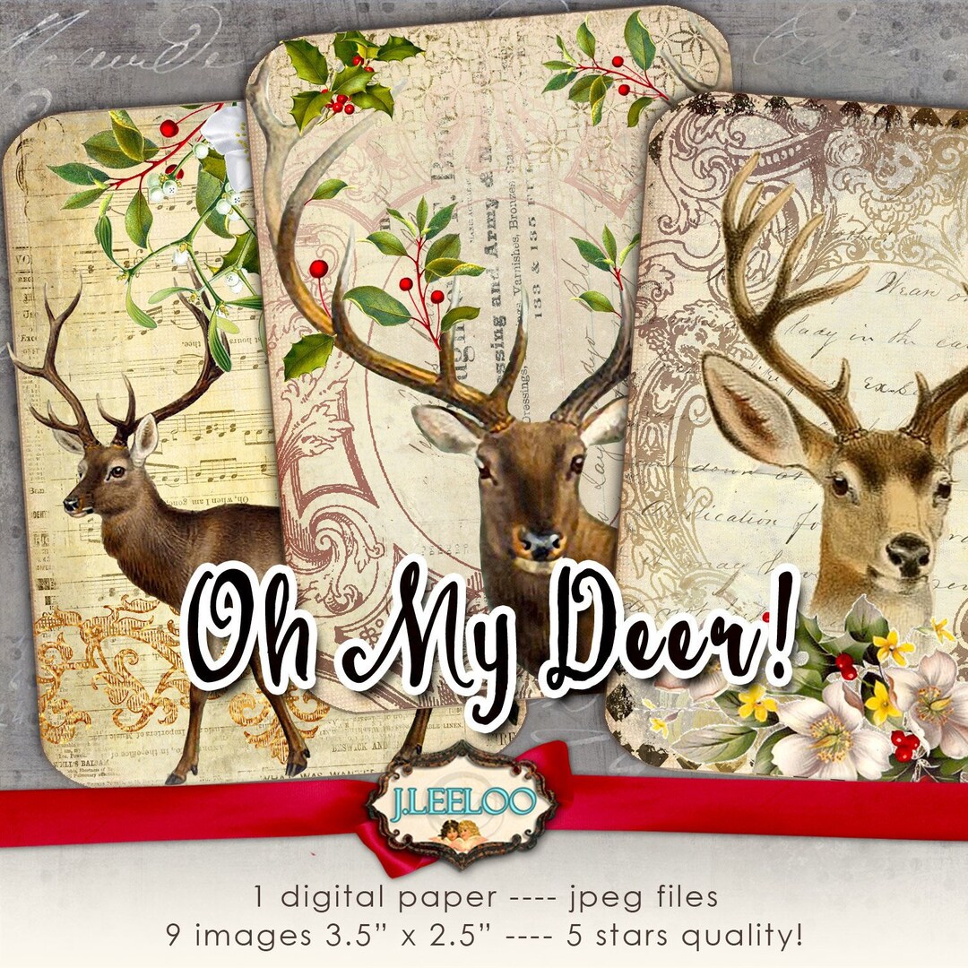 OH MY DEER! Printable Holidays Gift Cards Digital Collage Merry ...