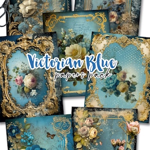VICTORIAN BLUE French Tattered Papers | Shabby Chic Junk Journal Pages ...