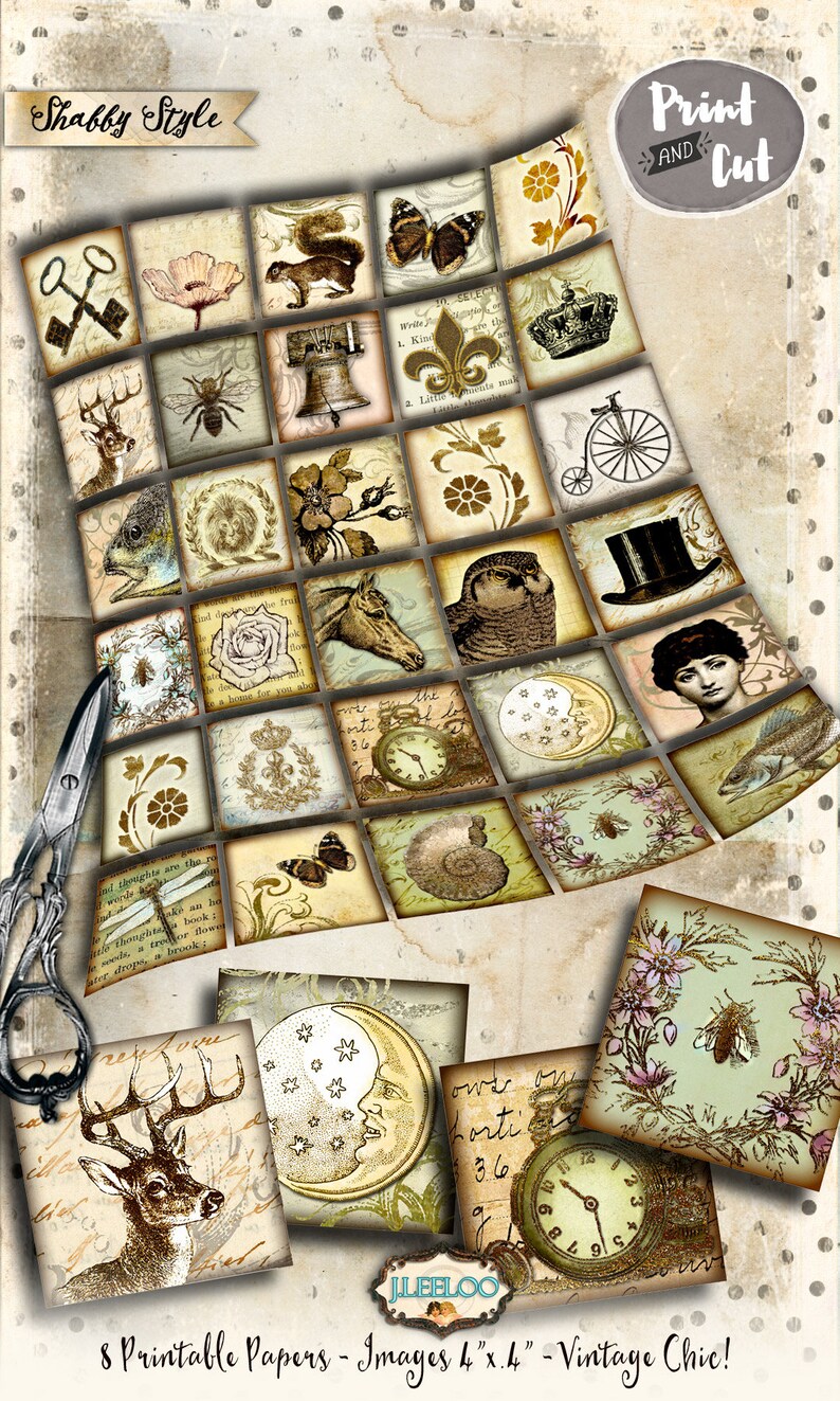 VINTAGE 4x4 inch square digital paper coaster greeting card | Etsy