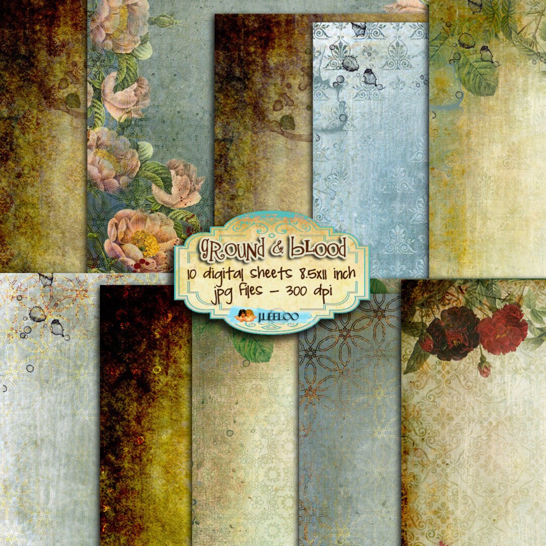 GROUND AND BLOOD 10 Large Digital Collage Sheets Grunge Papers ...