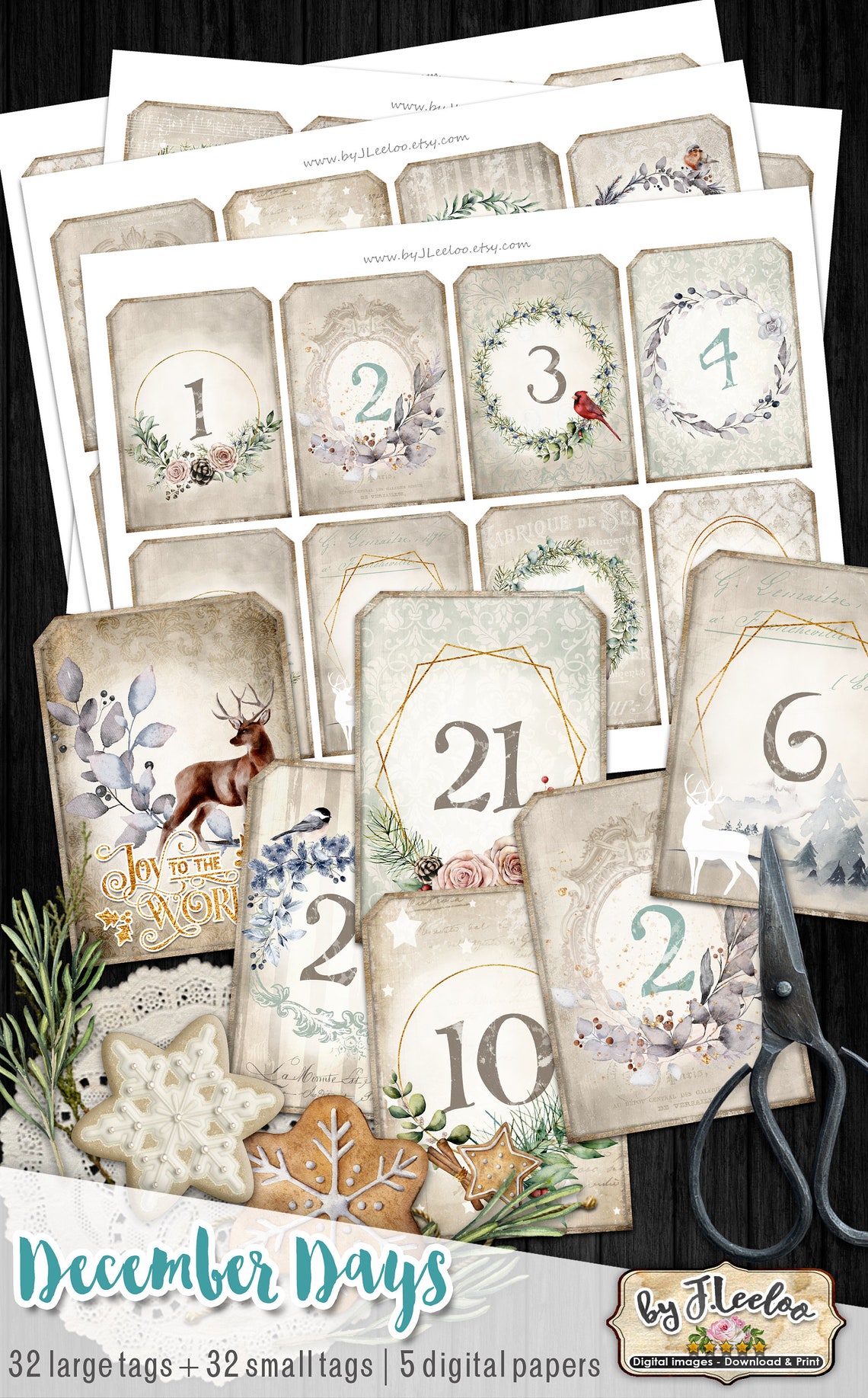 DECEMBER DAYS Tags Printable Vintage Christmas Calendar Daily - Etsy