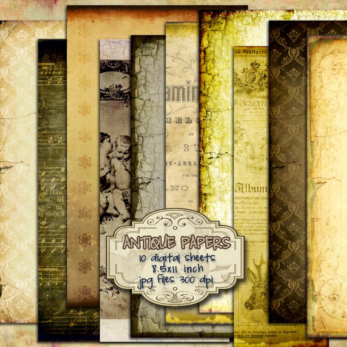 ANTIQUE PAPERS large Digital collage sheets vintage texture | Etsy