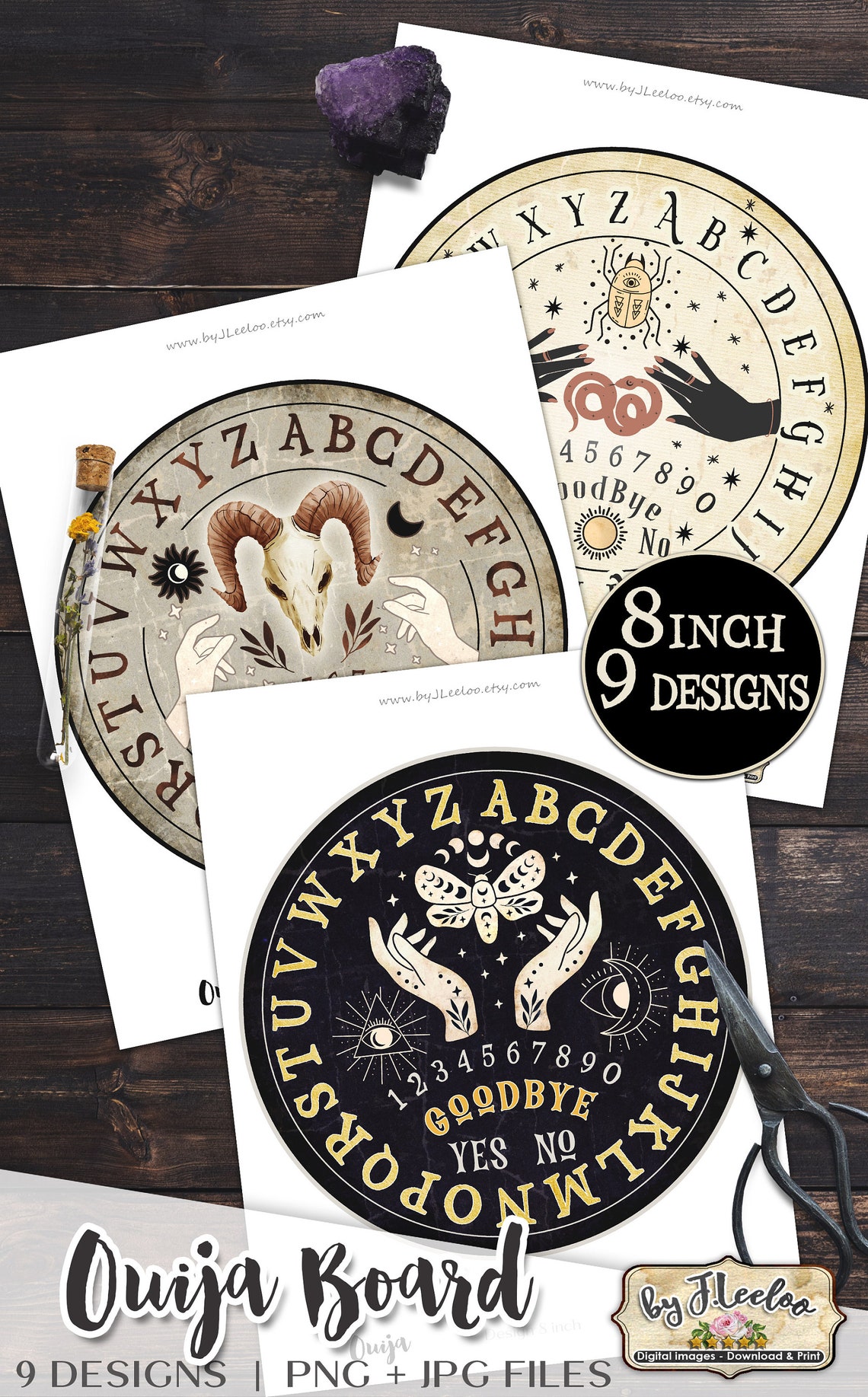 OUIJA BOARD 8 Inch Circle Printable Halloween Party Mystic Esoteric ...