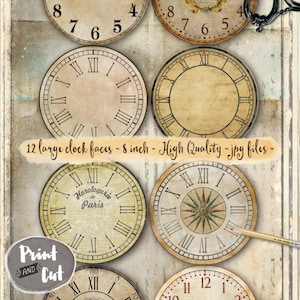 VINTAGE CLOCK 8 Inch Circle Printable Clock Face Jpeg Clipart Vintage ...