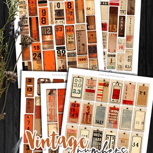 VINTAGE NUMBERS Labels Printable Steampunk Industrial Supplies | Tag ...
