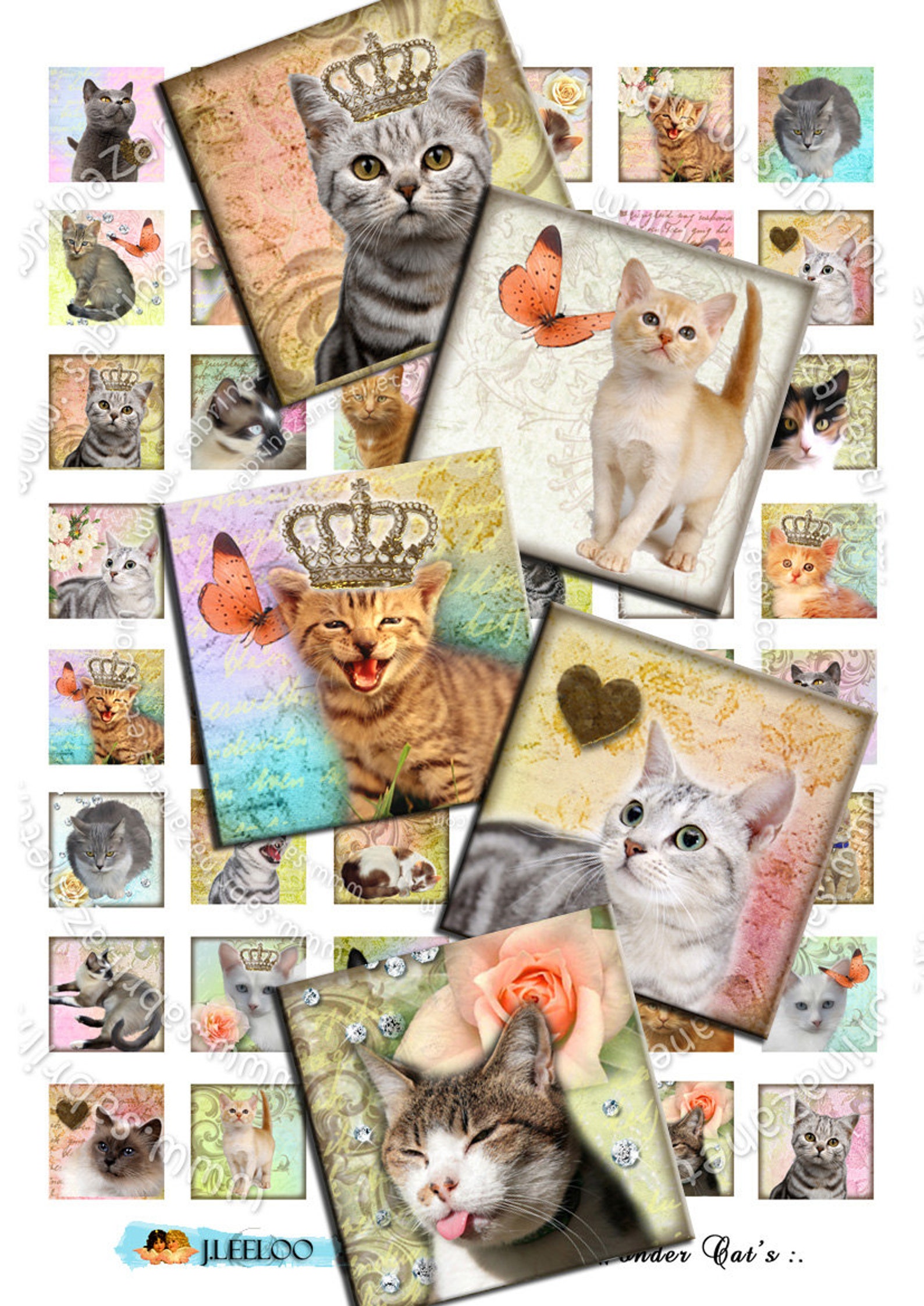Digital Collage Sheet WONDER CAT'S 1x1 Square Puppie Love Kitten for ...