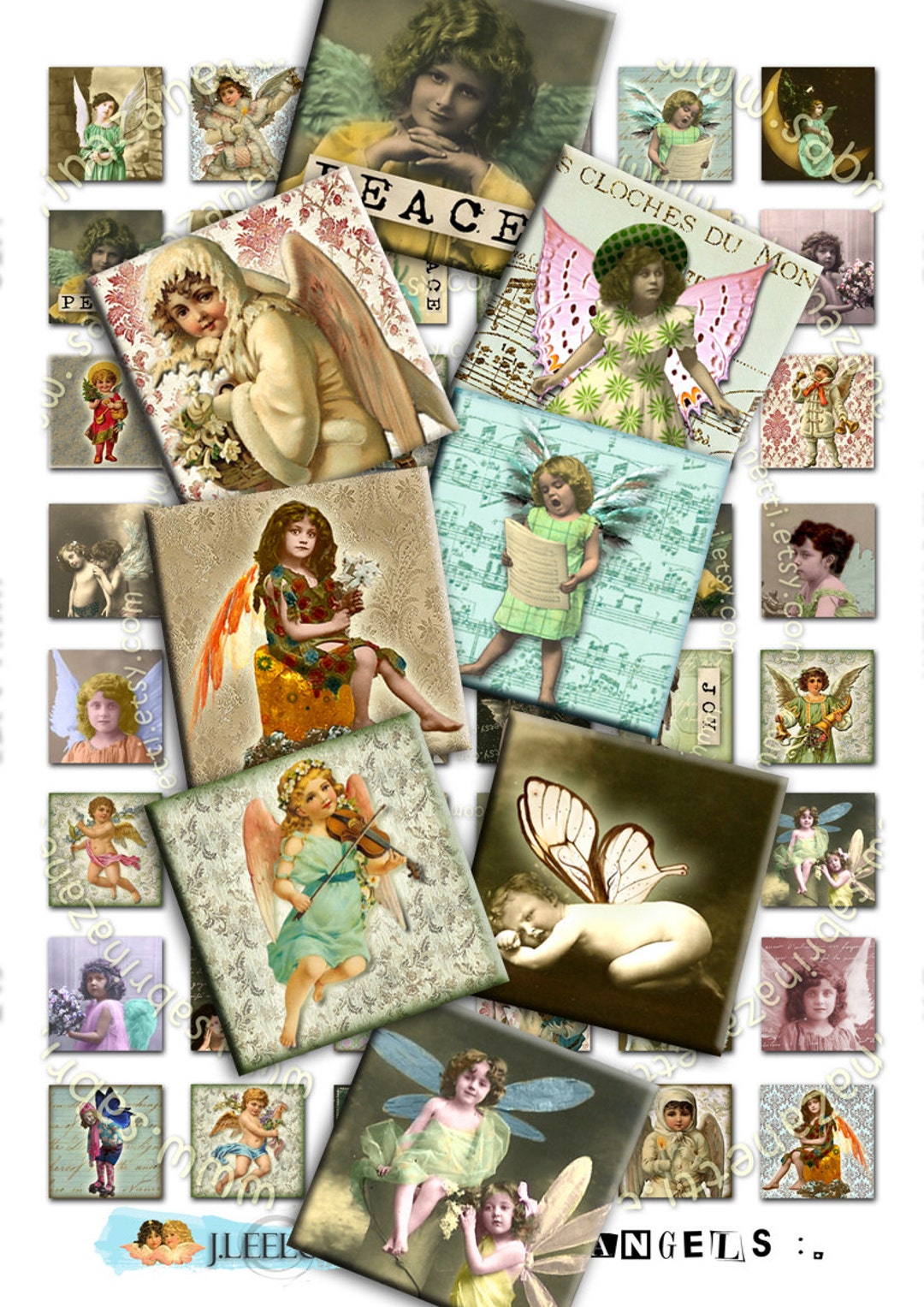 Digital Collage Sheet ANGELS 1x1 Square Holidays Merry Christmas for ...