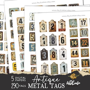 ANTIQUE METAL TAGS Numbers Labels Printable Steampunk Supplies ...