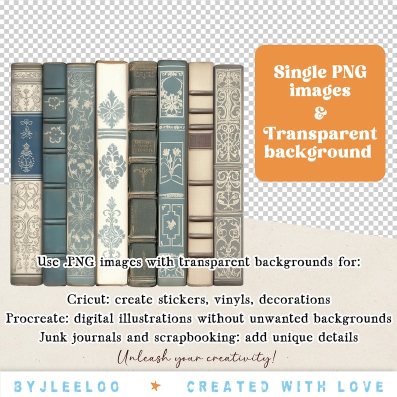 Romantic BOOK SPINES PNG Jpeg 3 Sizes | Victorian Vintage Library ...