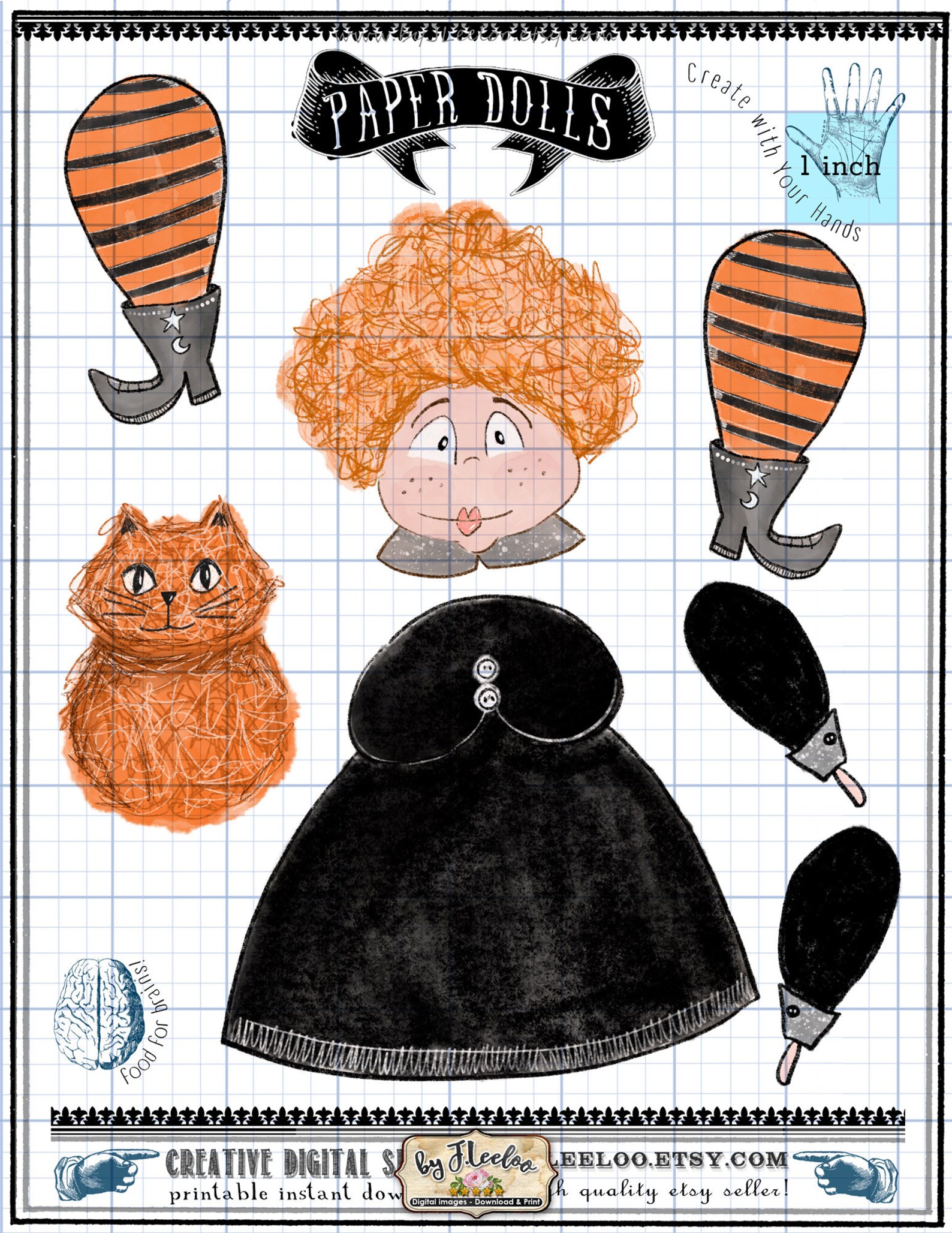 HALLOWEEN WITCH Paper Dolls Hand Drawn Scary Digital Altered Art ...