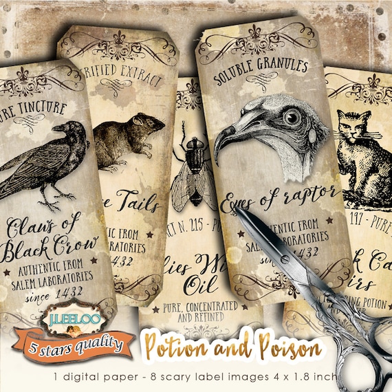 POTION and POISON printable tags label bottle jar labels | Etsy