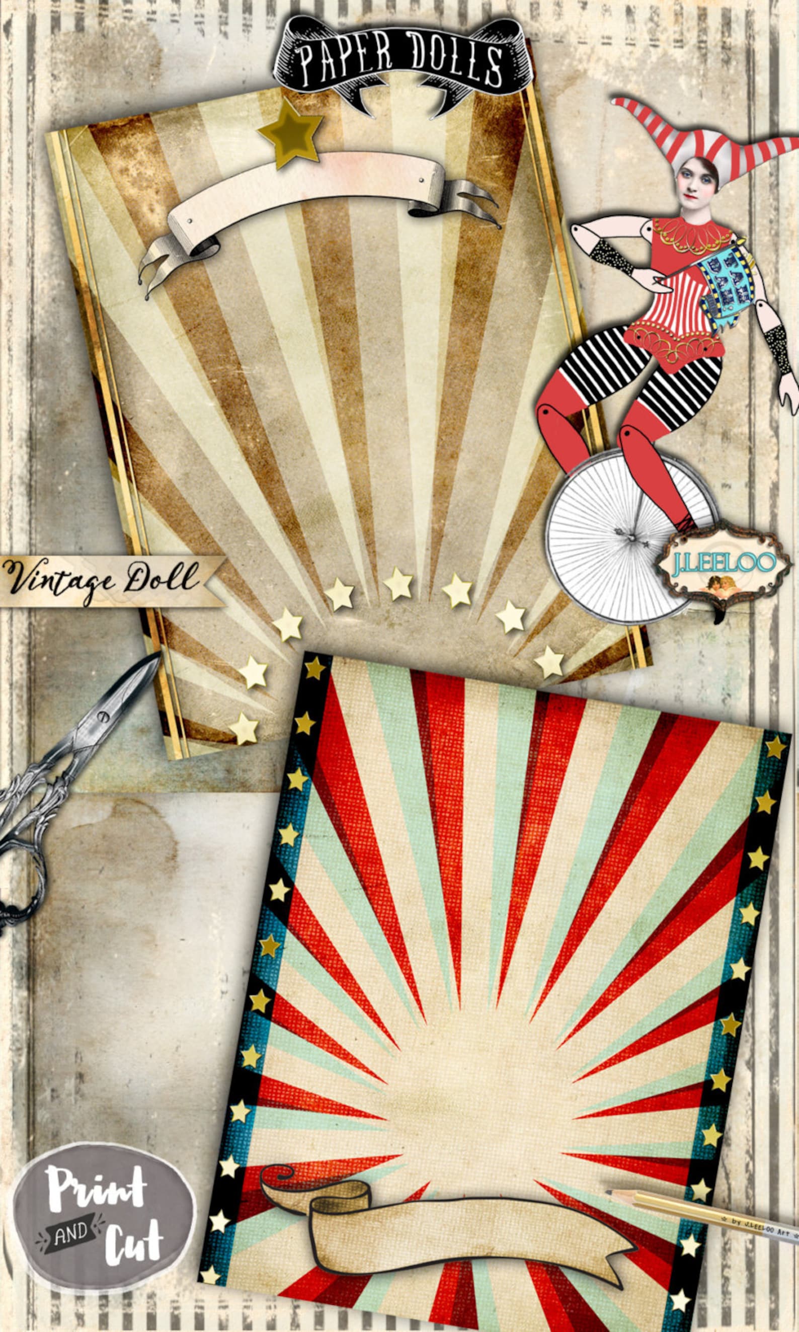 CIRCUS PAPER DOLL Articulated Printable Altered Art Digital - Etsy