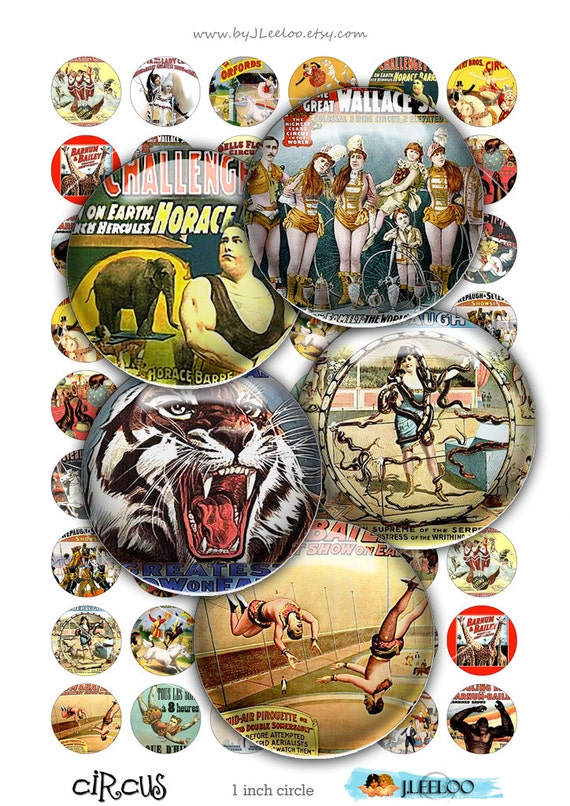 Digital Collage Sheet CIRCUS Images 1 Inch Circle for Pendants | Etsy