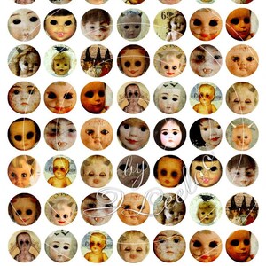 Digital Paper CREEPY DOLL 1 Inch Circle Scary Horror Halloween Pendants ...