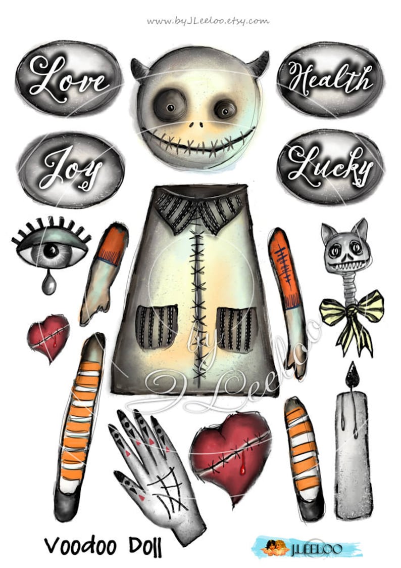 VOODOO PAPER DOLLS Altered Art Printable Hand-drawn Blessing - Etsy ...